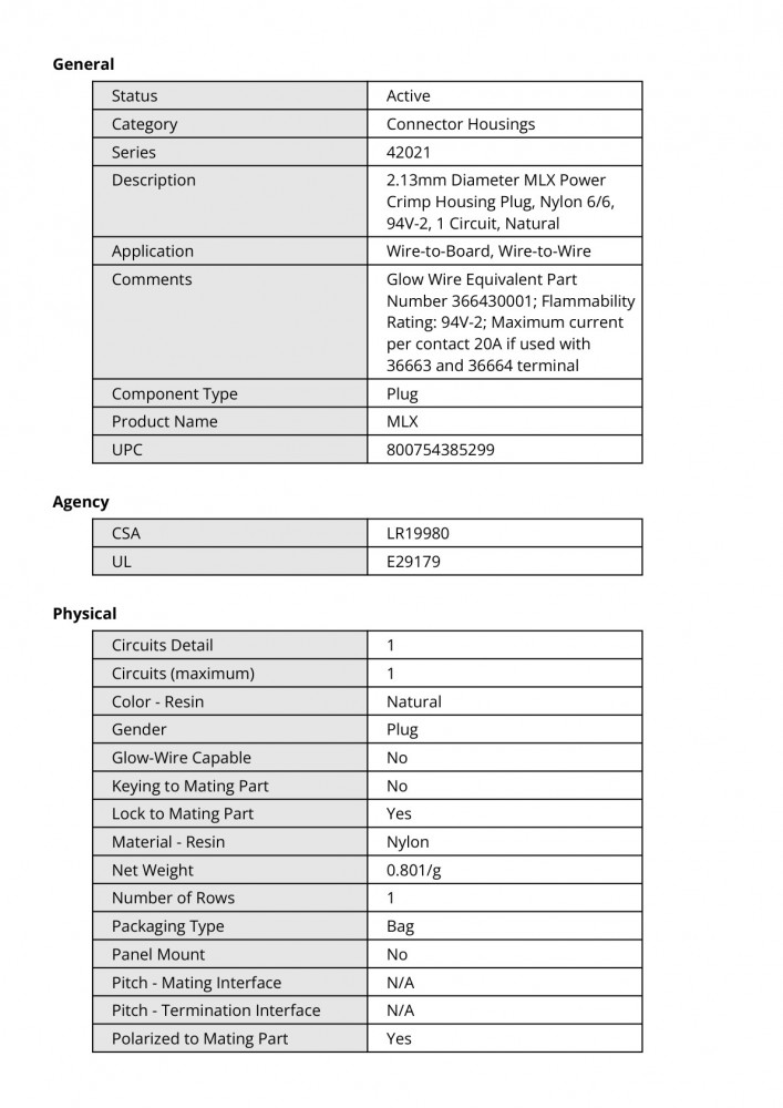 Technical document page 2 for MOLEX 50841010