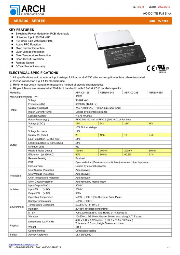 ABR300-24S product features and electrical specifications