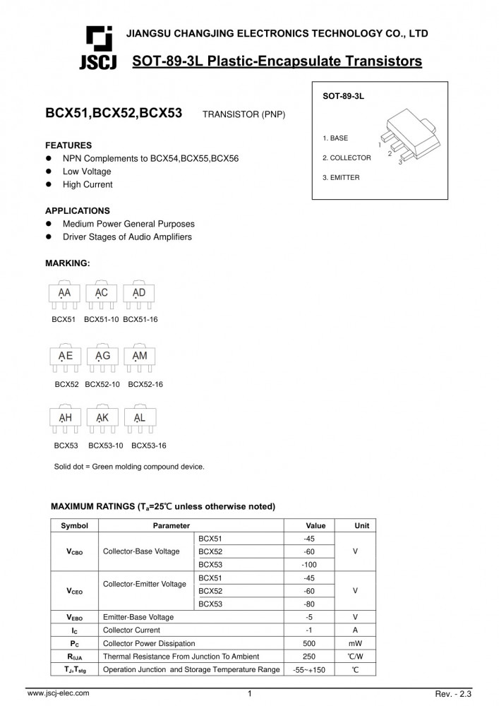 JSCJ BCX52-16 datasheet page 1