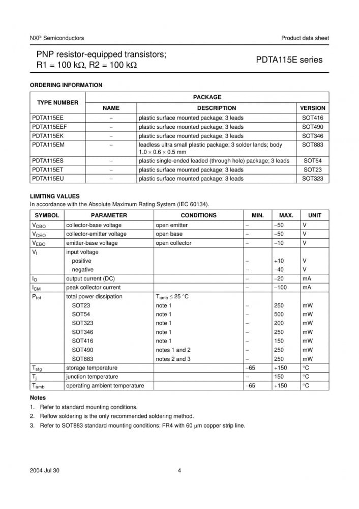 PDTA115E datasheet page 4