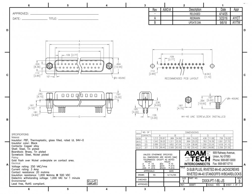 ADAM TECH DB25-PT-1-BL-JS technical drawing page