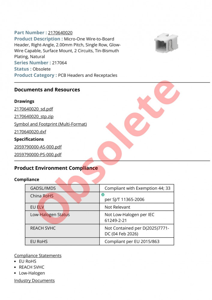 MOLEX 2170640020 product document image 1