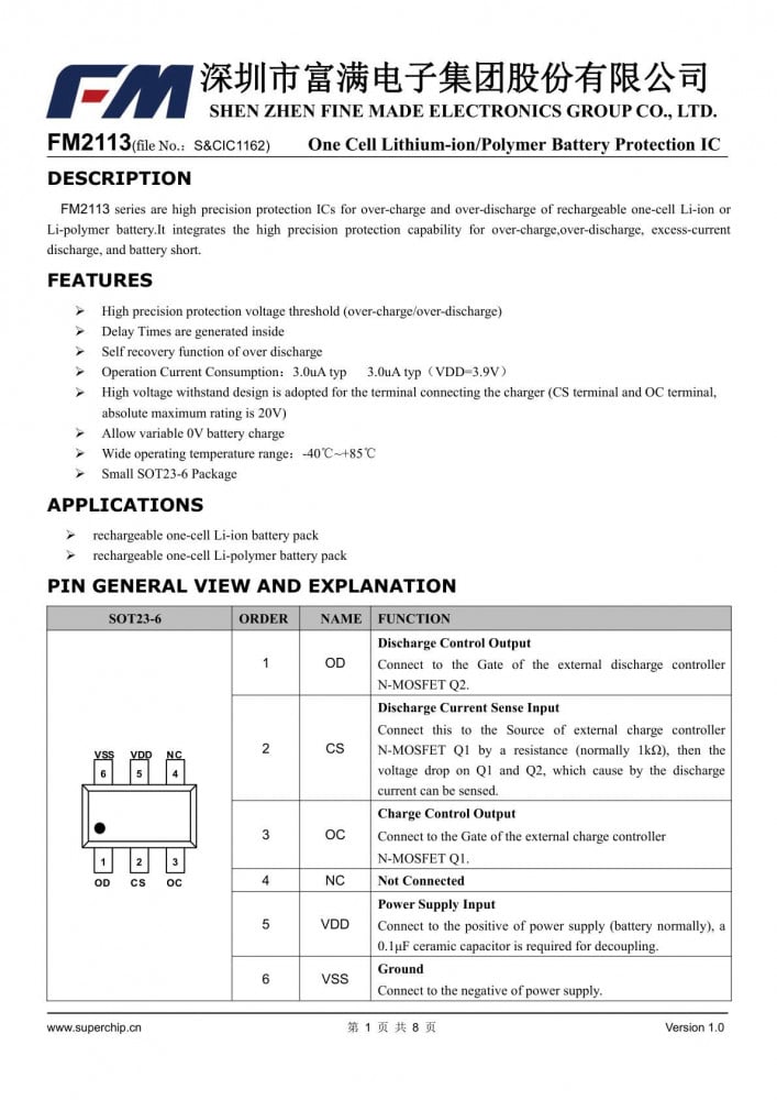 FM2113 datasheet page 1