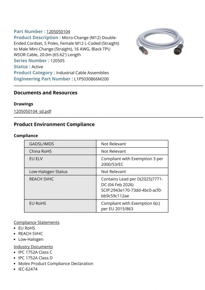 Molex product drawing preview, page 1