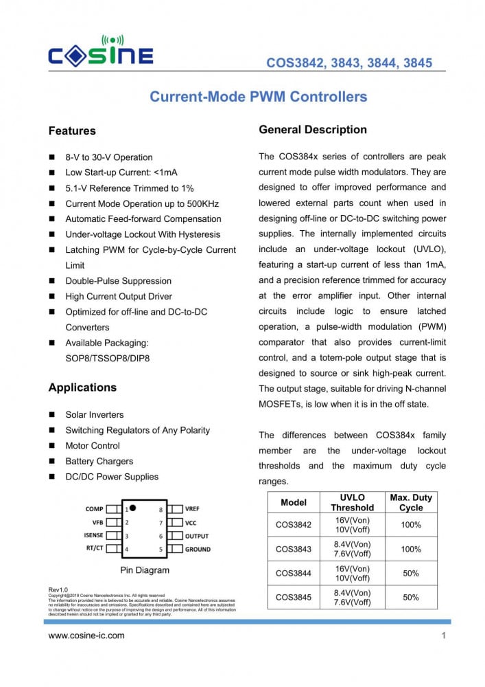 COS3842BD datasheet page 1
