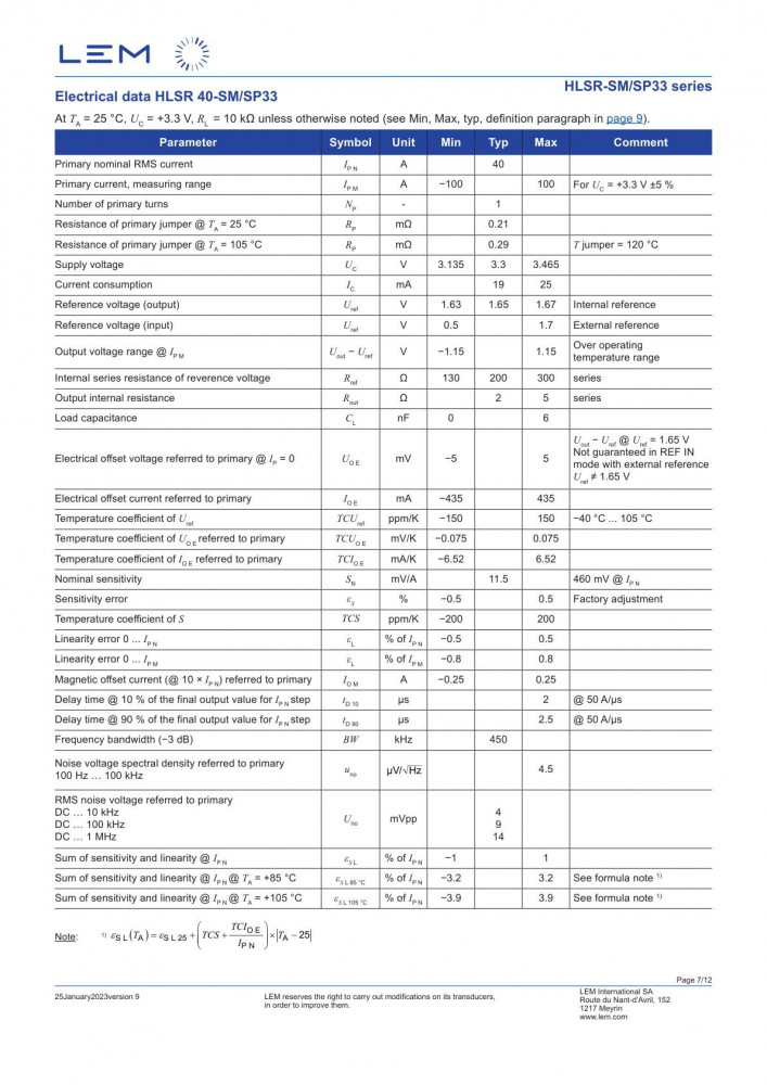 LEM HLSR datasheet page 7