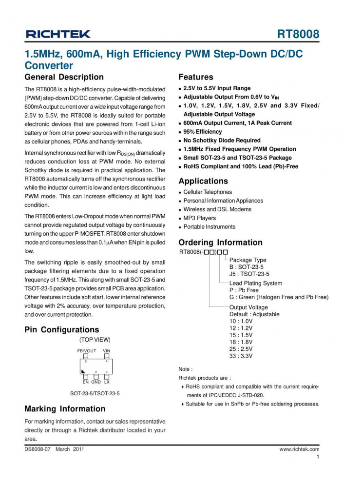 RT8008 datasheet page 1