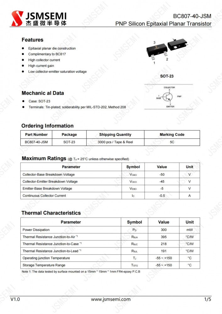 BC807-40-JSM datasheet page 1
