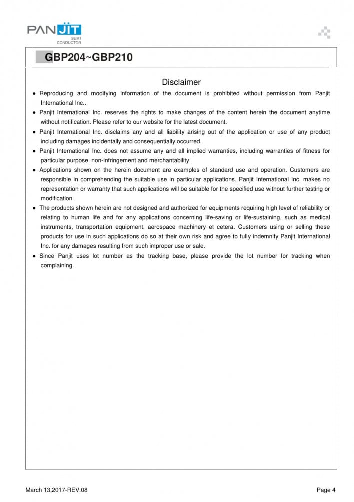PANJIT GBP204 to GBP210 datasheet page 4