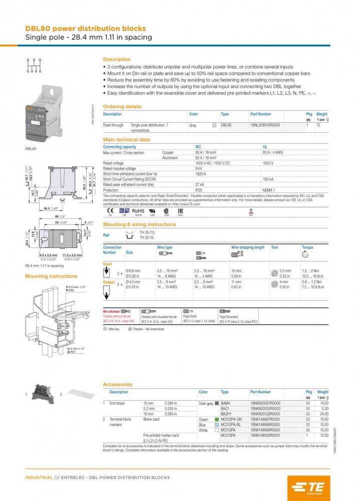 TE Connectivity DBL distribution block document page 8
