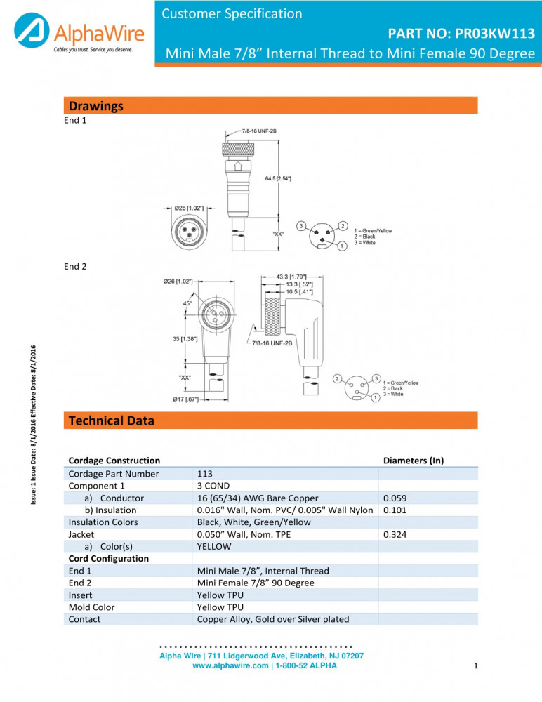 PR03KW113 YL355 technical drawing page 1