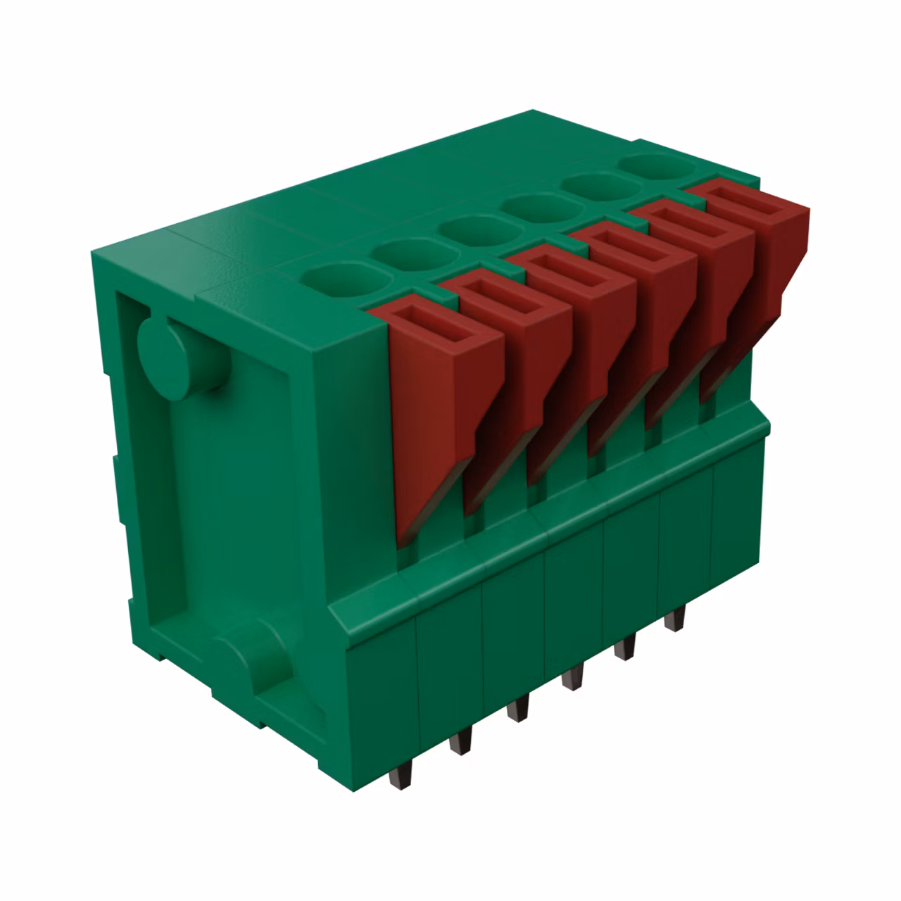 2.54mm Pitch, Eurostyle Fixed-Mount Push-Button Terminal Block, Vertical, 6A, 26-18 AWG, Green, 6 Circuits for sale