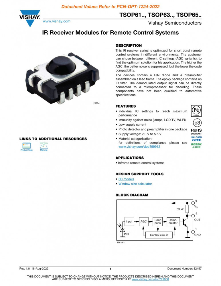 TSOP6130TT datasheet page 1