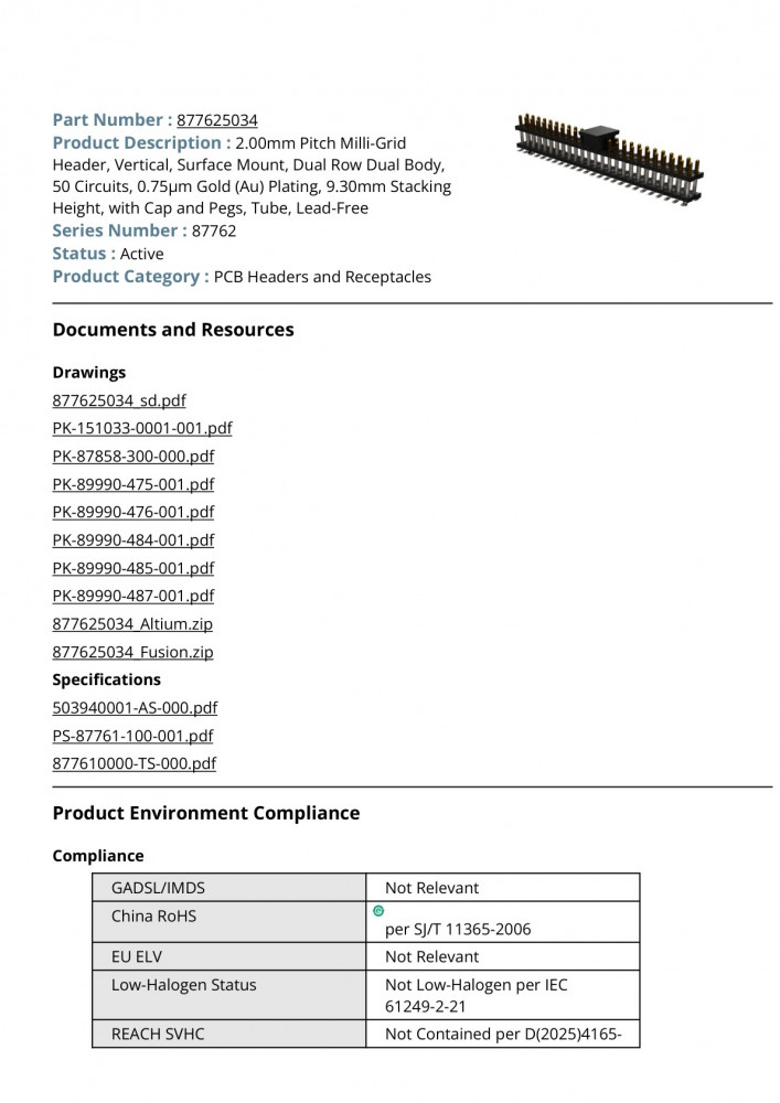 MOLEX 877625034 technical document page 1