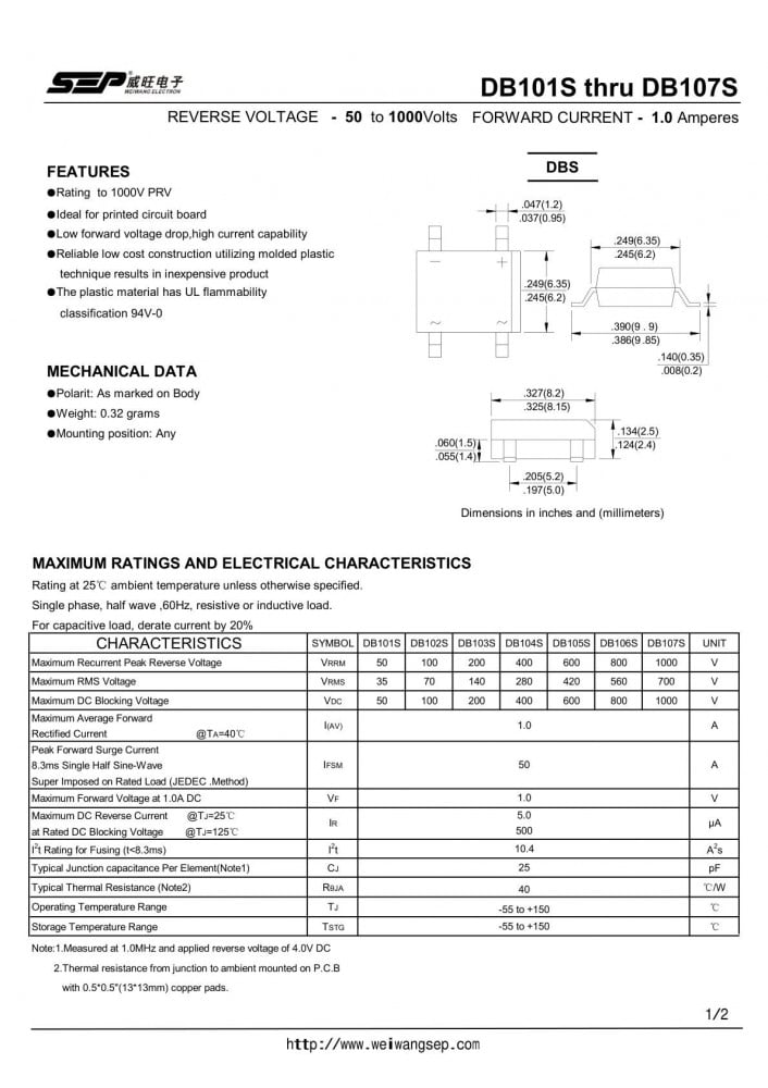 SEP DB105S datasheet page 1
