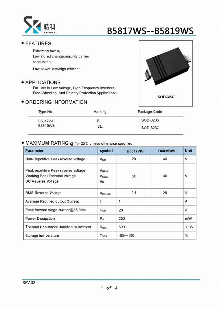 B5817WS datasheet page 1