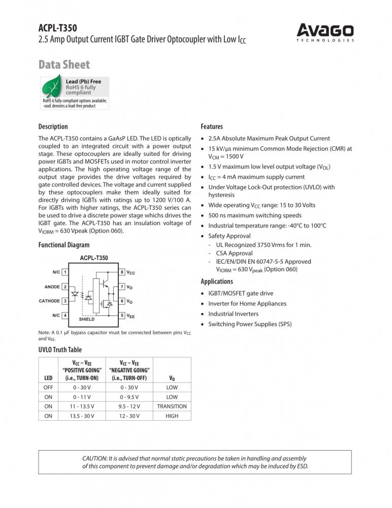 ACPL-T350-500E datasheet page 1