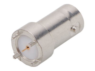 TNC Jack, Straight, 4-Hole Flange Mount, Receptacle, Brass Body, Nickel (Ni) Plated, Solder Cup Contact, Tray, 50 Ohms