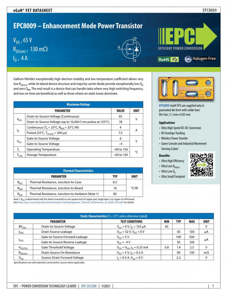 EPC8009 datasheet page 1
