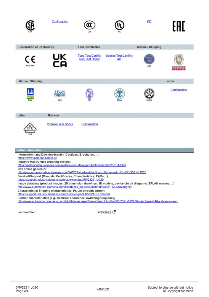 SIEMENS 3RV23211JC20 technical document page 4