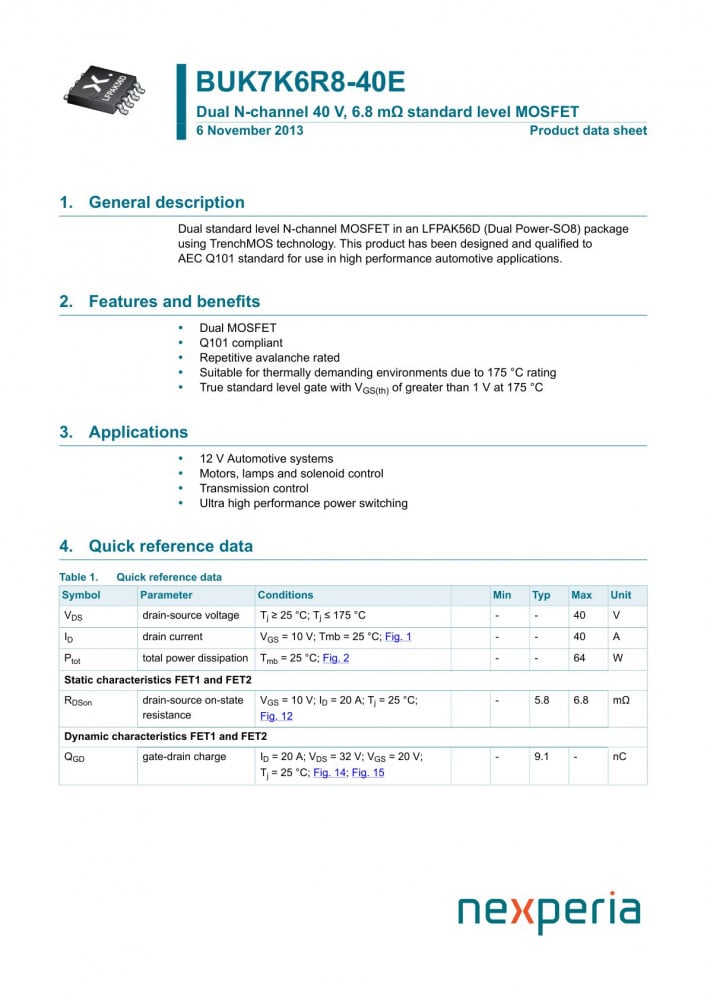 BUK7K6R8-40E datasheet page 1