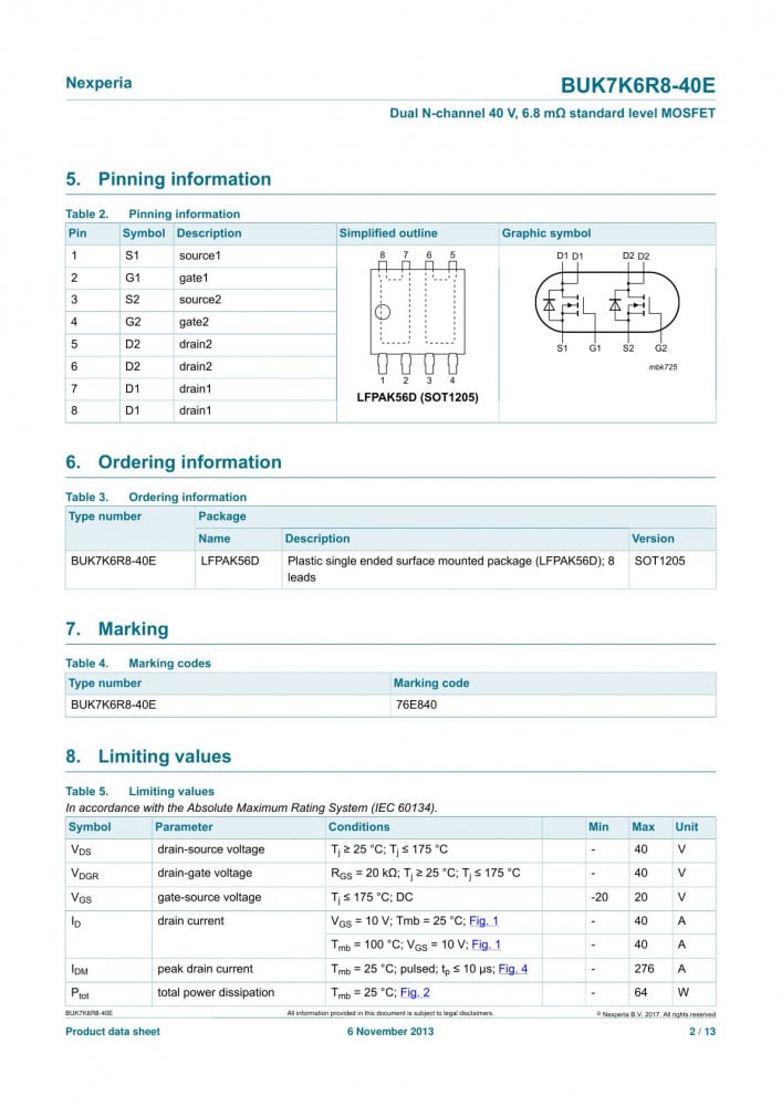 BUK7K6R8-40E datasheet page 2