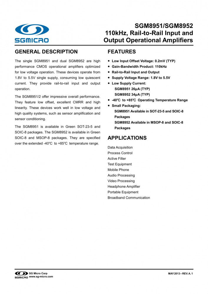 SGM8952 datasheet page 1
