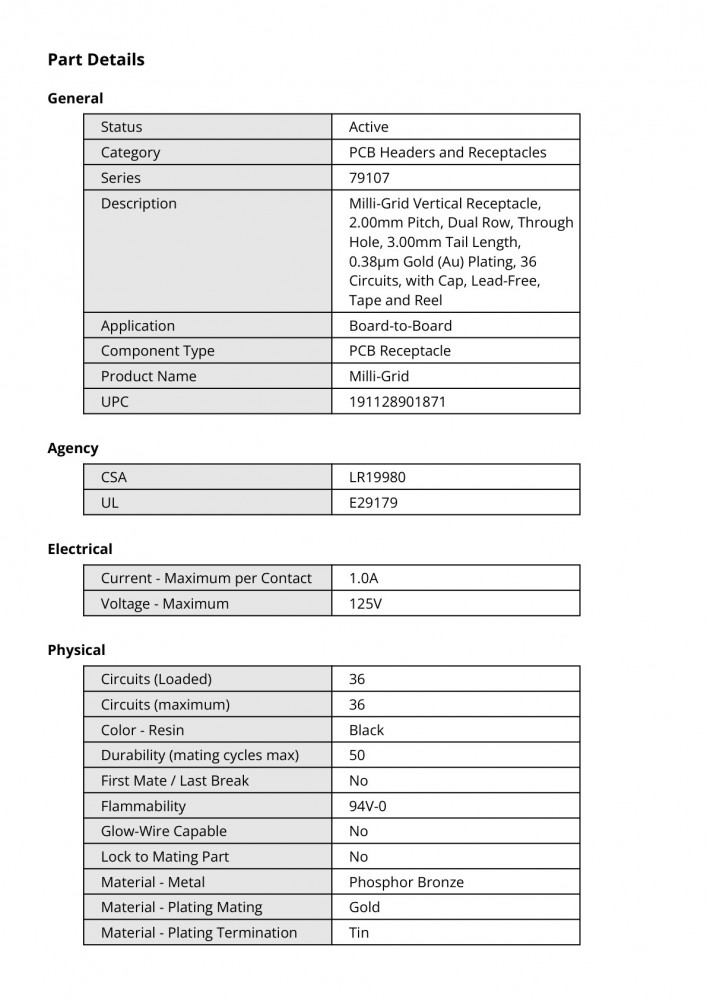 Technical document page 2 for MOLEX 791077417