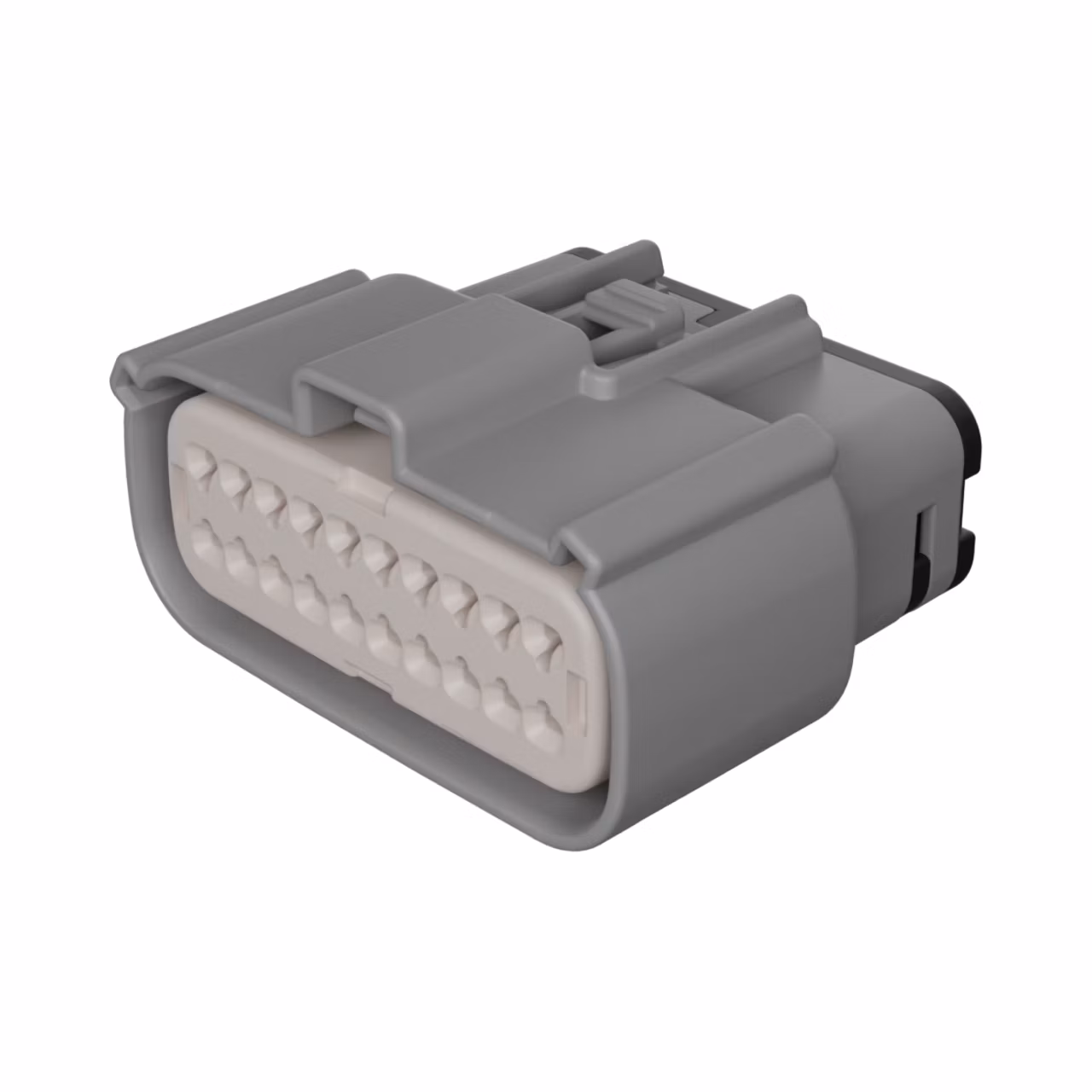 MX150 Mat-Sealed Female Connector Assembly, Dual Row, 20 Circuits, Keying Option B, with Clipslot, without Connector Position Assurance, Light Gray for sale
