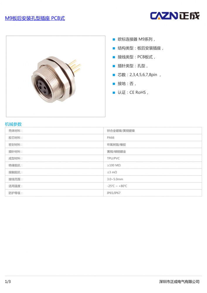 CAZN M9 connector technical document page 1