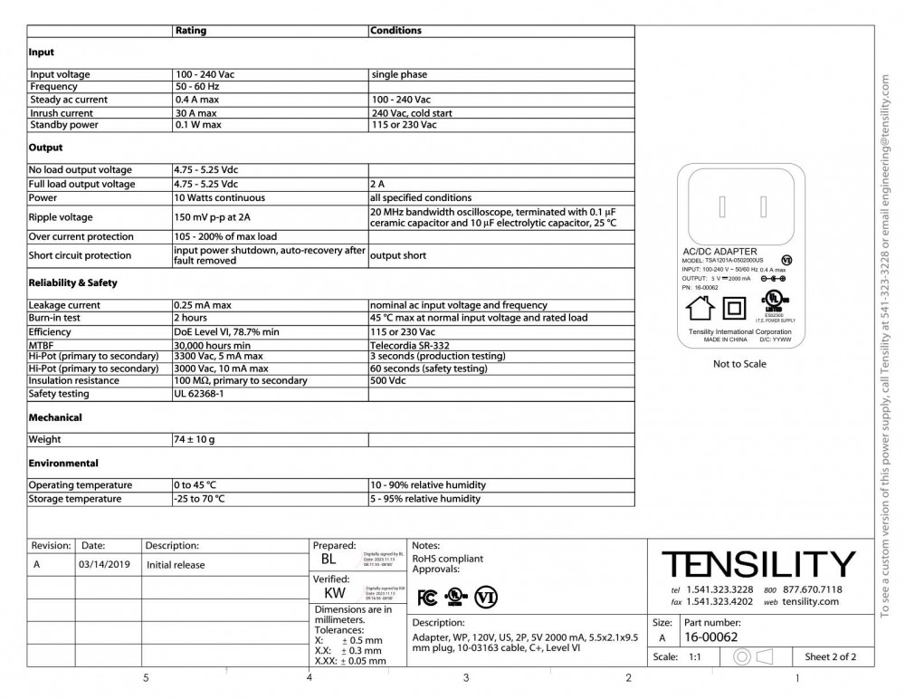 Tensility 16-00062 product drawing, page 2