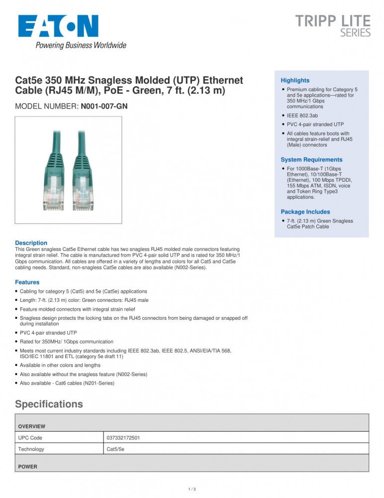 N001-007-GN technical document page 1