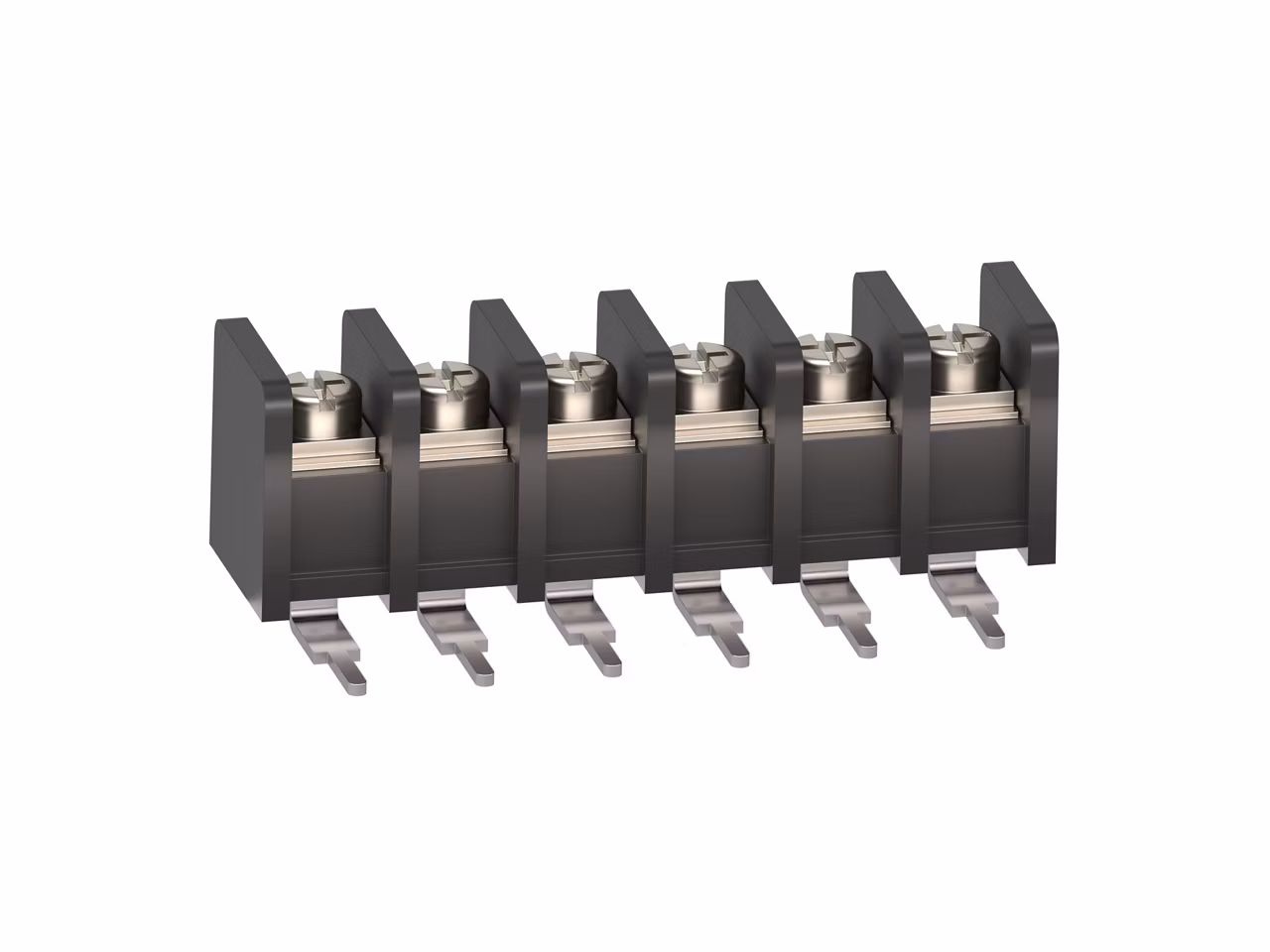 8.26mm Pitch, Single Row, Tri-Barrier Terminal Strip, with Mounting Ends, Black, Steel Screws, 10 Circuits