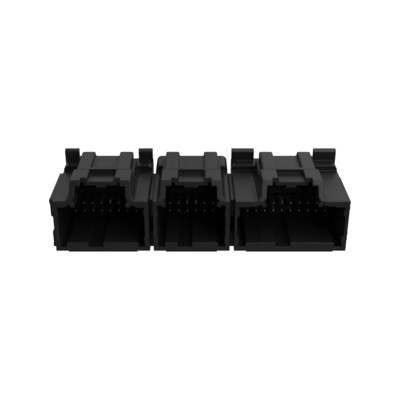 Stac64 3 Bay Right-Angle Headers, Plastic Pin-Alignment-Plate, 48 Circuits, Bay A 16 Circuit Signal Header, Polarization A, Black; Bay B 12 Circuit Signal Header, Polarization A, Black; Bay C 20 Circuit Signal  Header, Polarization A, Black; Tray for sale