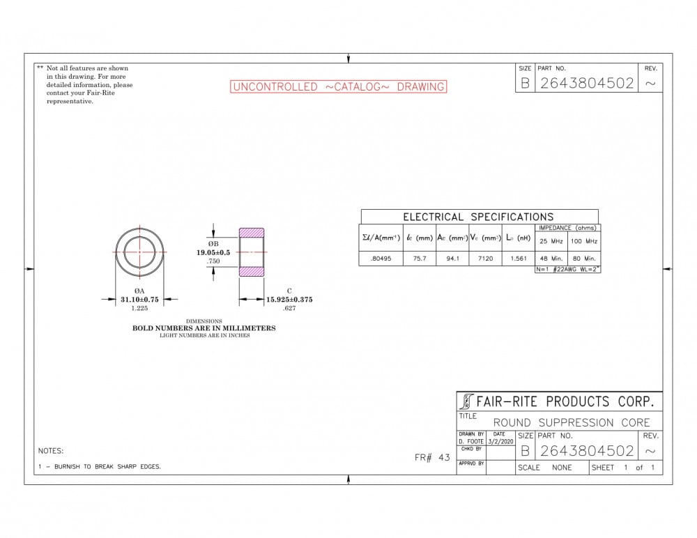 Fair-Rite 2643804502 technical document preview