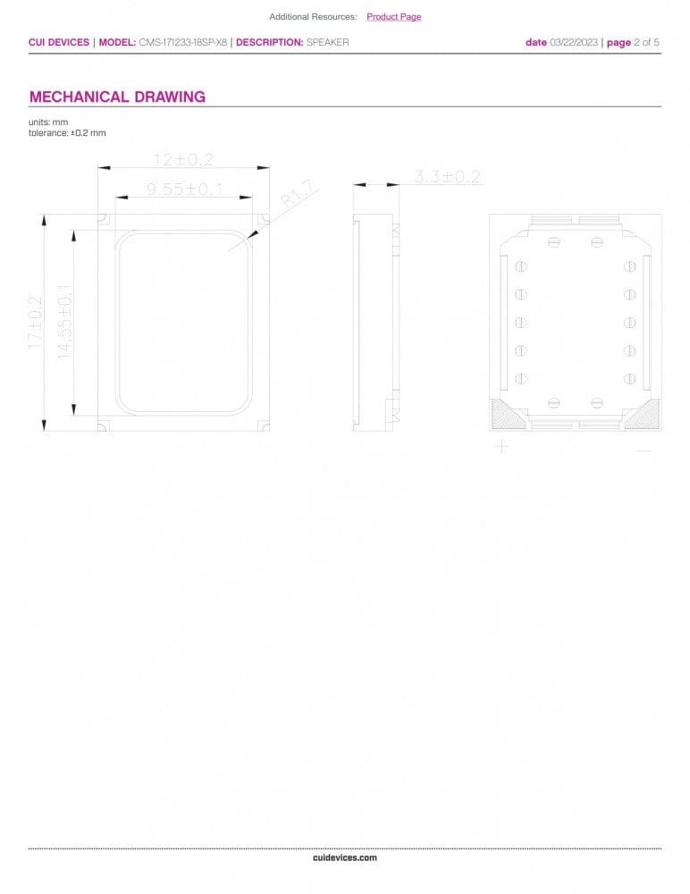CMS-171233-18SP-X8 technical document page 2