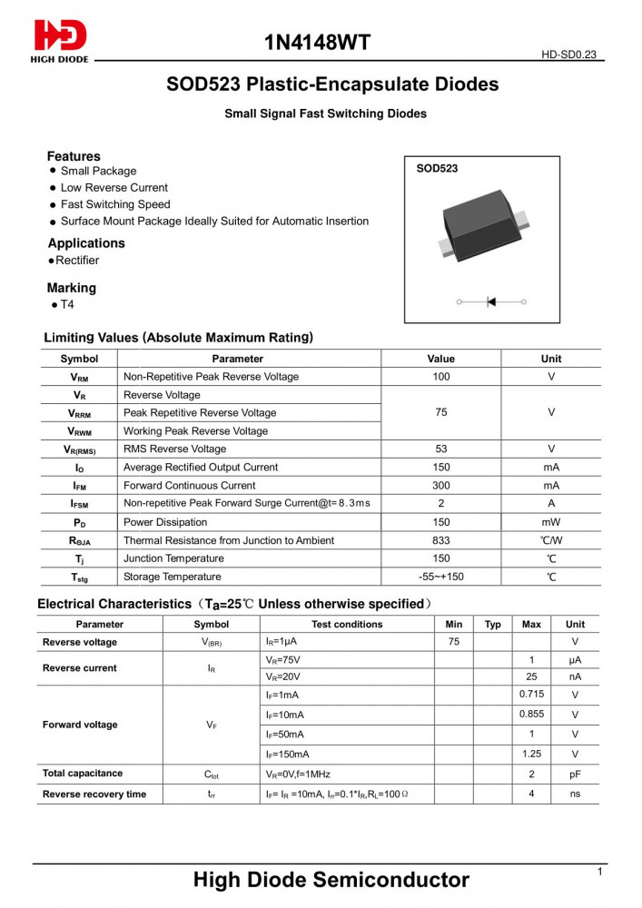 1N4148WT datasheet page 1