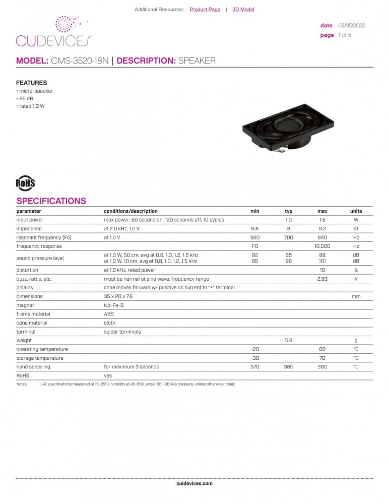 CMS-3520-18N datasheet page 1