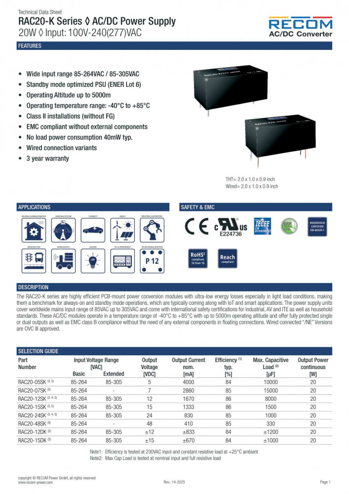 RAC20-12SK datasheet page 1