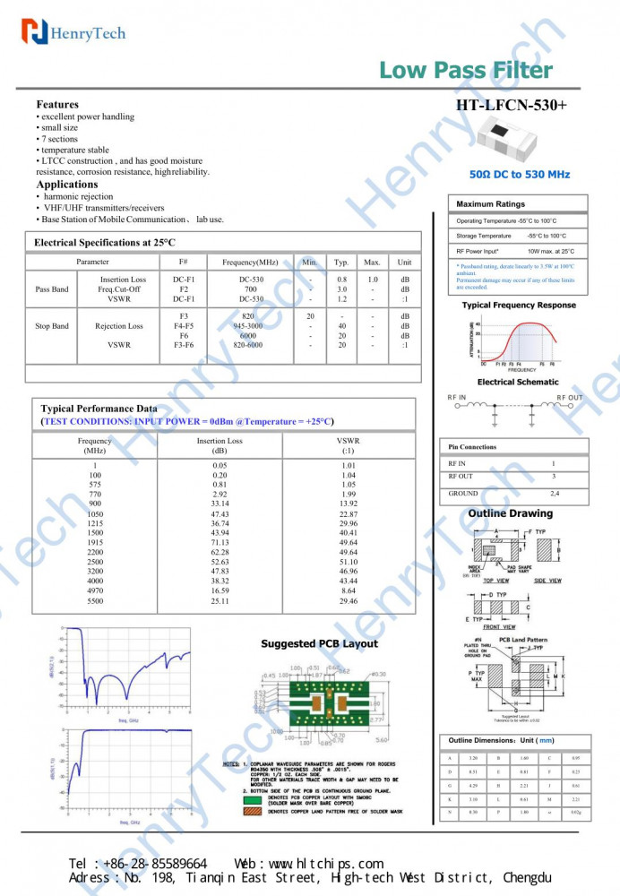 HT-LFCN-530+ technical document page