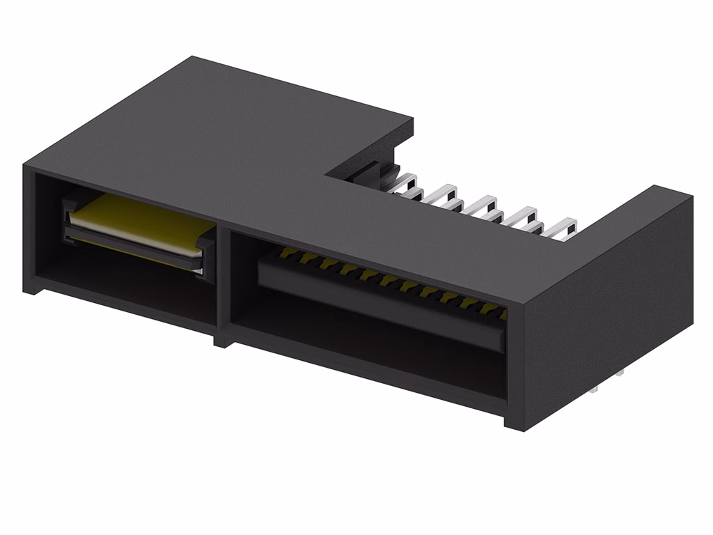 EXTreme LPHPower Plug, Right-Angle, 4 Power Contacts, 24 Signal Contacts, Select Gold (Au) Plating, for 1.57mm Thick PC Board, with Press-fit Plastic Pegs