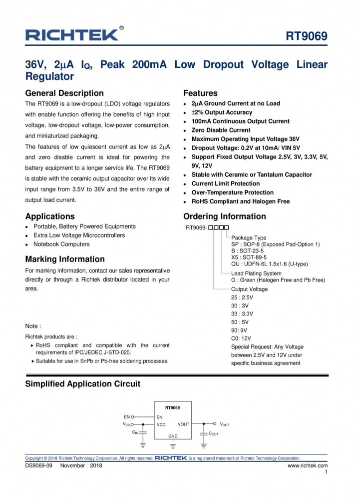 RT9069 datasheet page 1