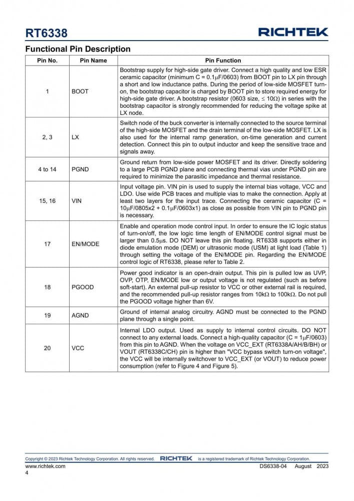 RT6338 datasheet page 4