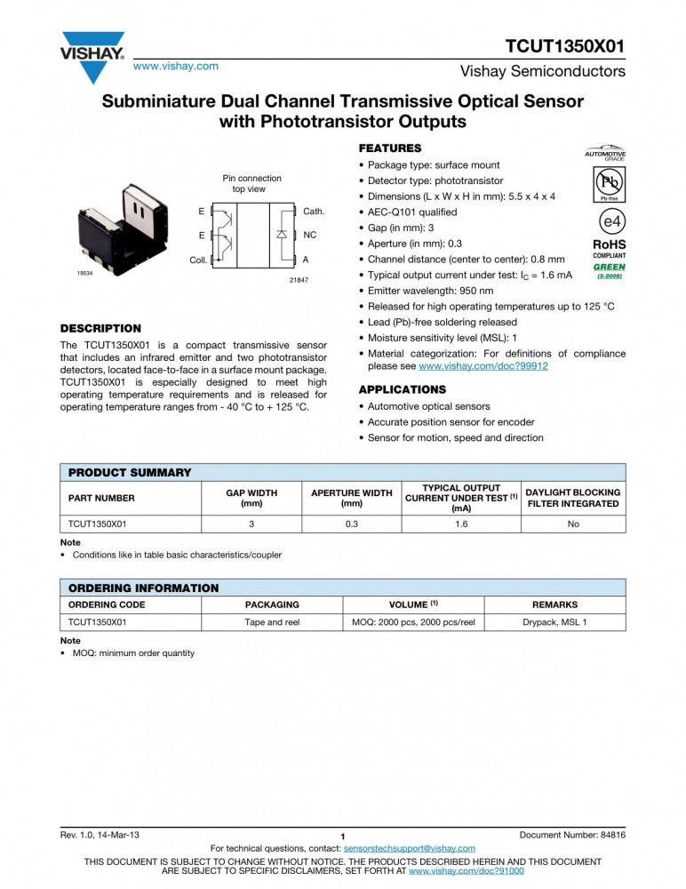TCUT1350X01 datasheet page 1