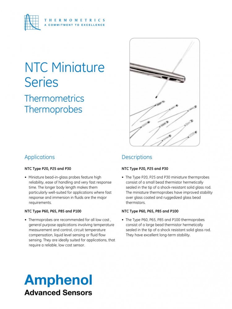 Amphenol NTC Miniature Series document page 1