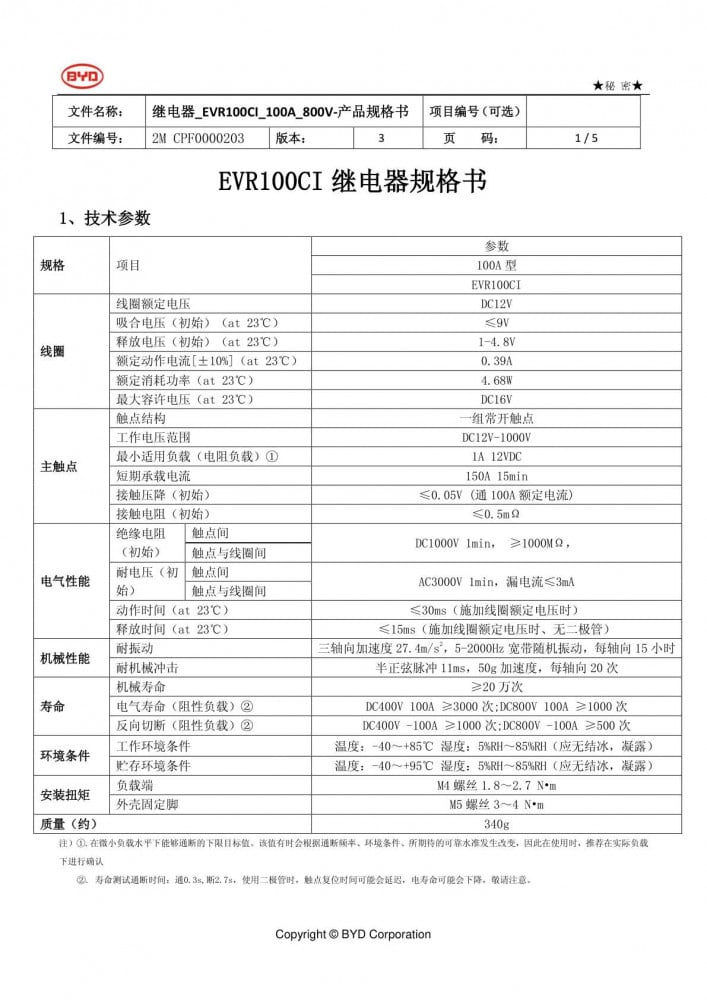EVR100CI datasheet page 1