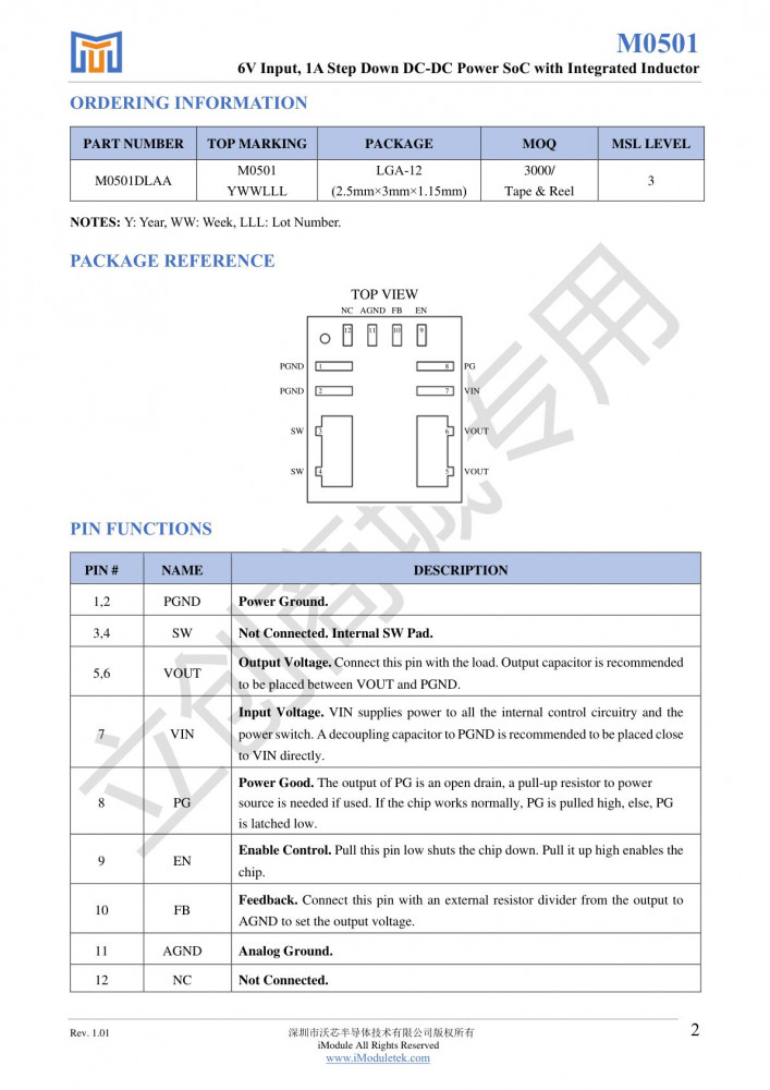 M0501DLAA datasheet page 2