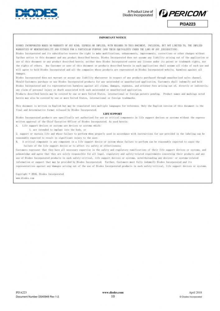 PI3A223 datasheet page 10