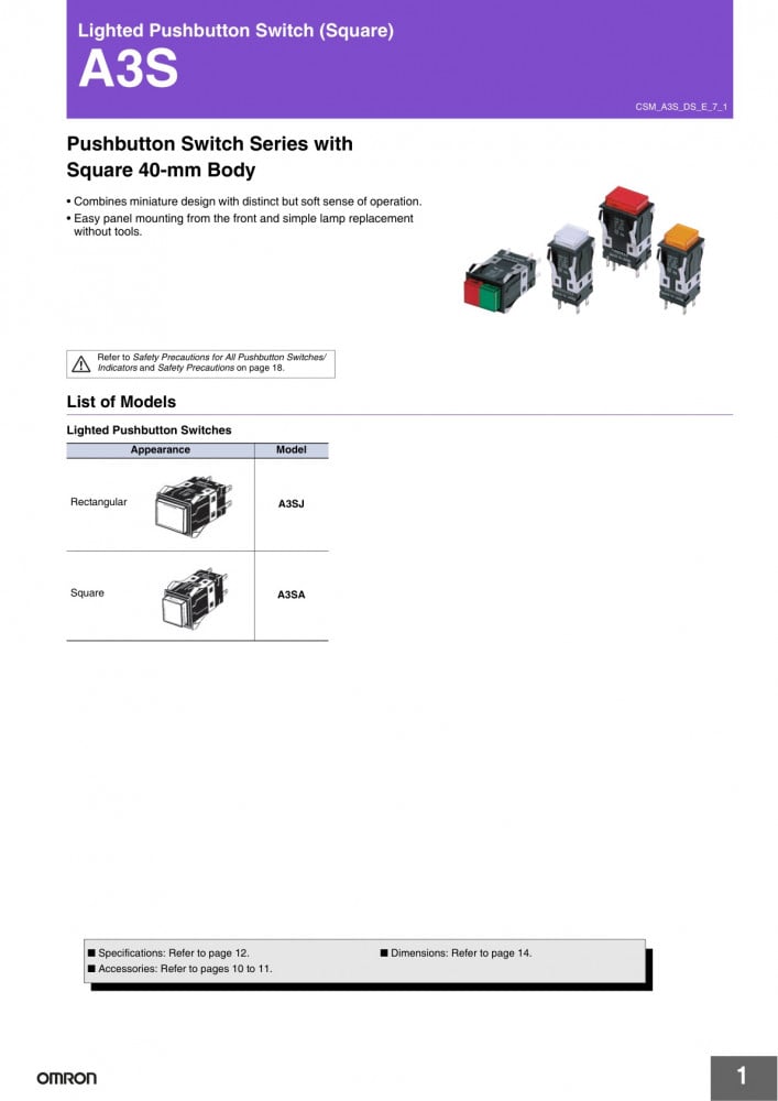 OMRON A3SA document page 1