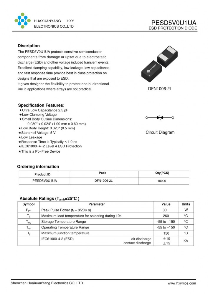 PESD5V0U1UA technical document page 1
